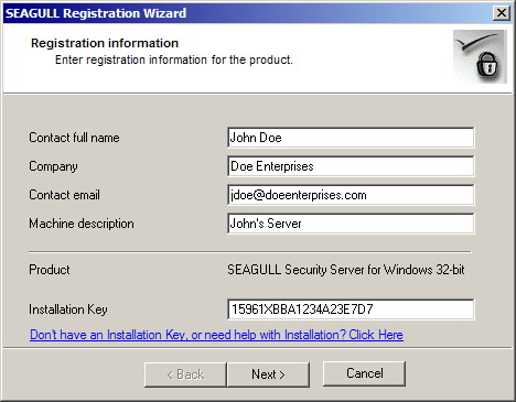SEAGULL Registration Wizard